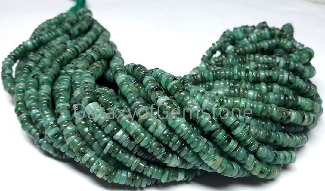 Natural Green Emerald Heishi Tyre Wheel Shape Approx.4mm-6mm Beads ...
