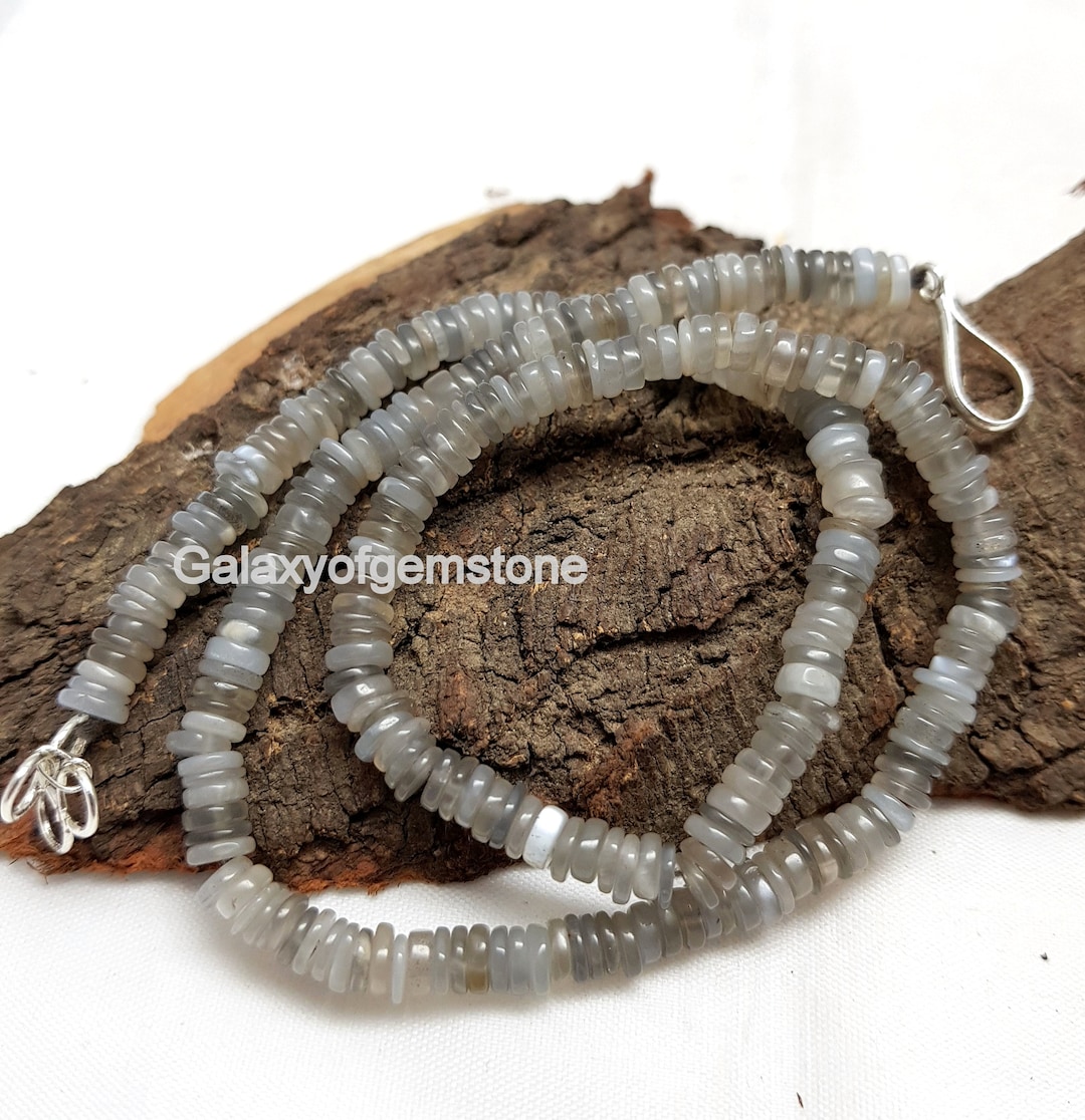 Grey Moonstone Heishi Tyre Wheel Shape Approx. 4mm 6mm Beads Grey ...