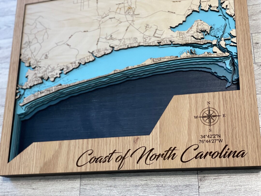 NC Coast Bathymetric Map - 9 Layer Carteret County Laser Cut Map - Etsy