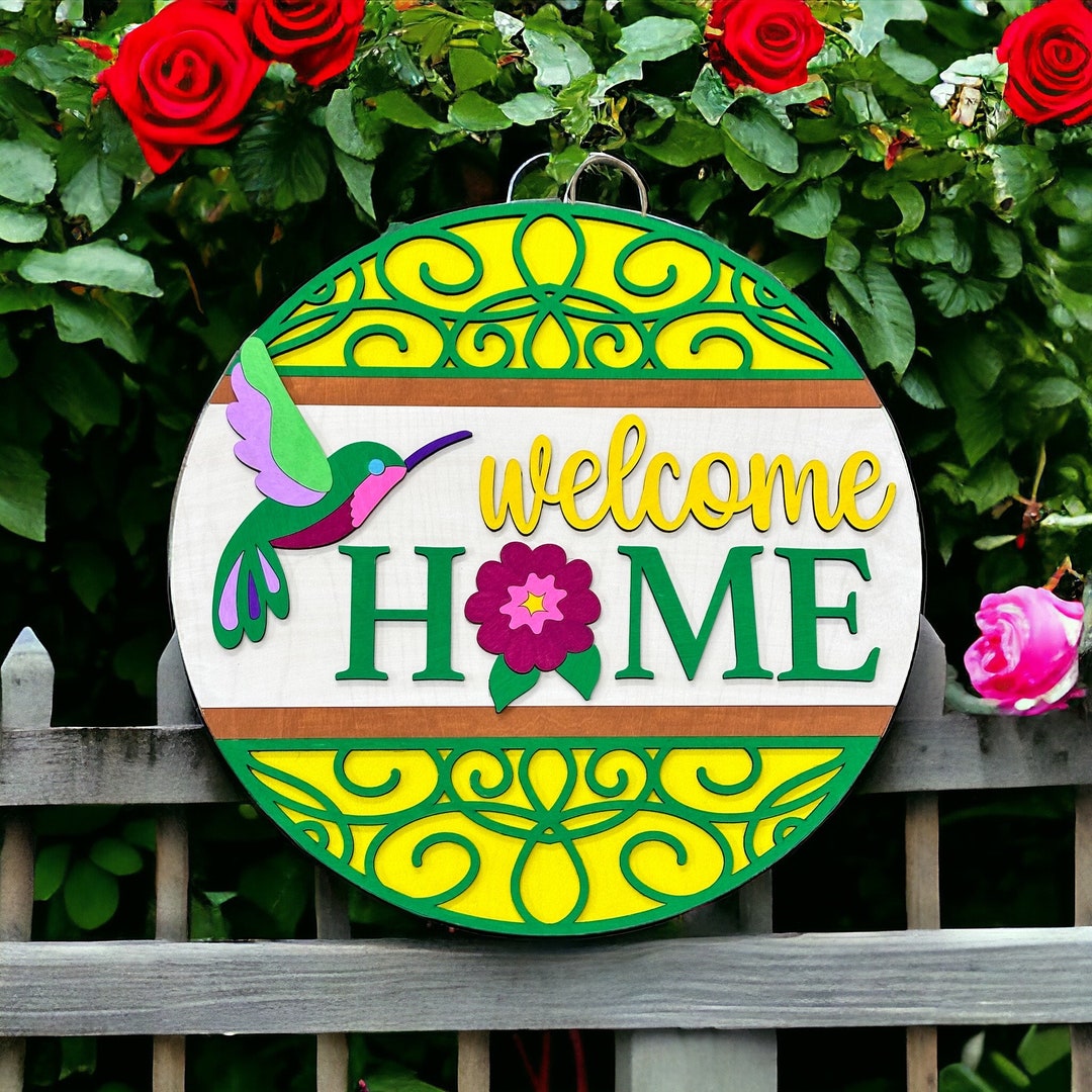 Welcome Hummingbird Wooden 3D Doorhanger, Custom Welcome Sign, Summer ...