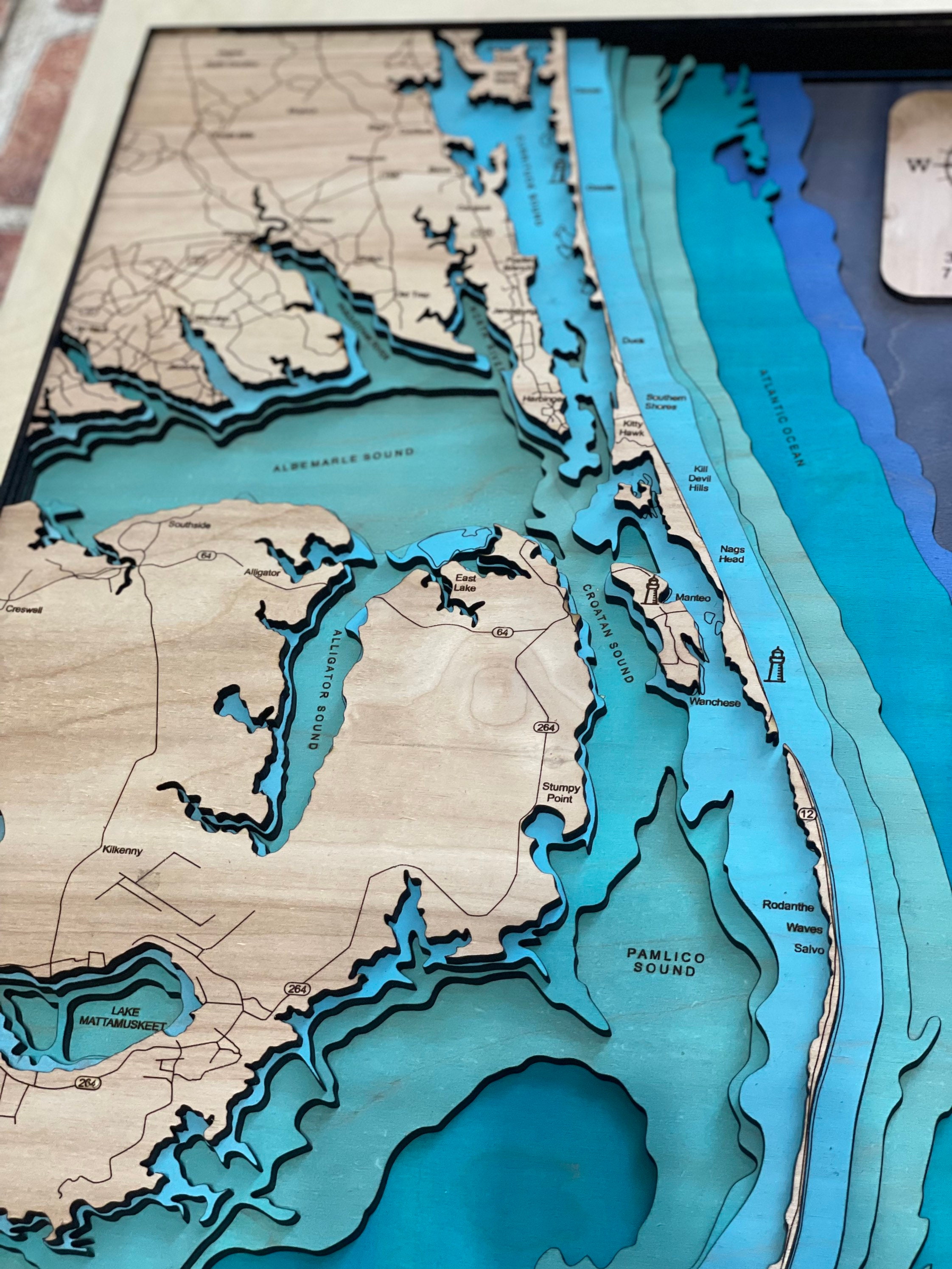 Outer Banks OBX Bathymetric Map Wooden 3D Map - Etsy