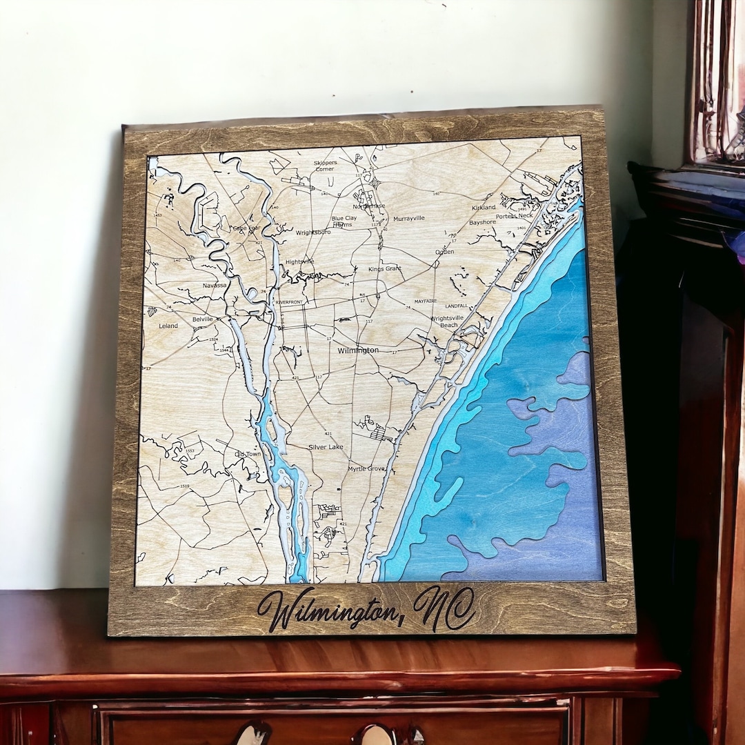 Wilmington NC Bathymetric Map - 3D Ocean Coastal Map - Etsy
