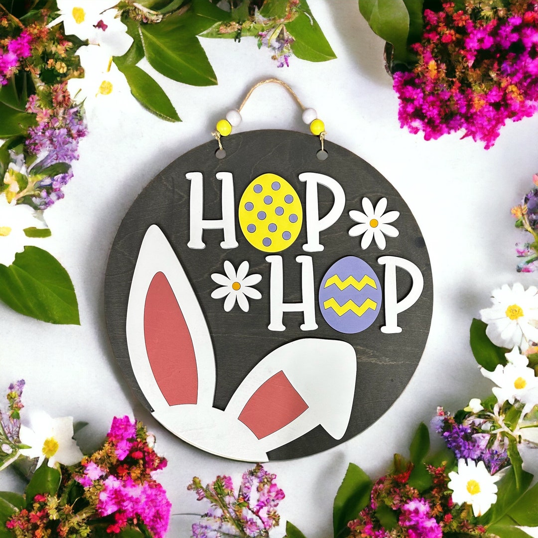 Hop Hop Easter Bunny Ears Welcome Doorhanger 3D Custom Sign - Etsy