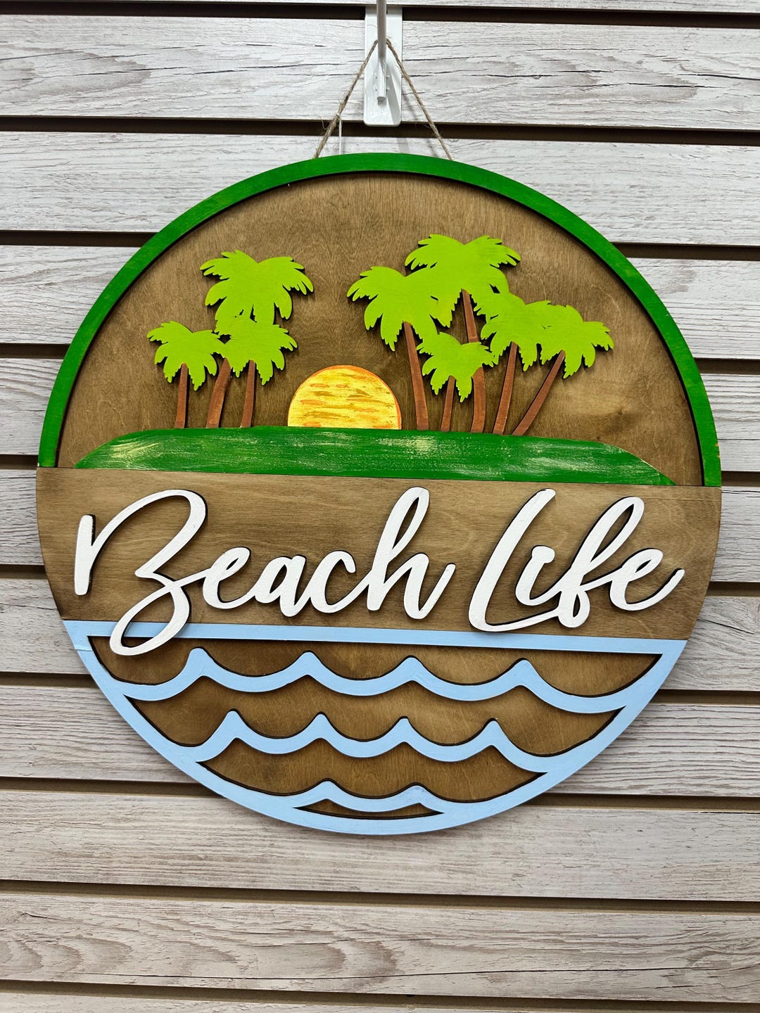 Beach Life Welcome - Waves and Palm Trees - Wooden 3D Welcome Sign ...