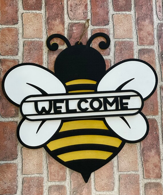 Bumble Bee Welcome Sign Wooden 3D Doorhanger - Etsy