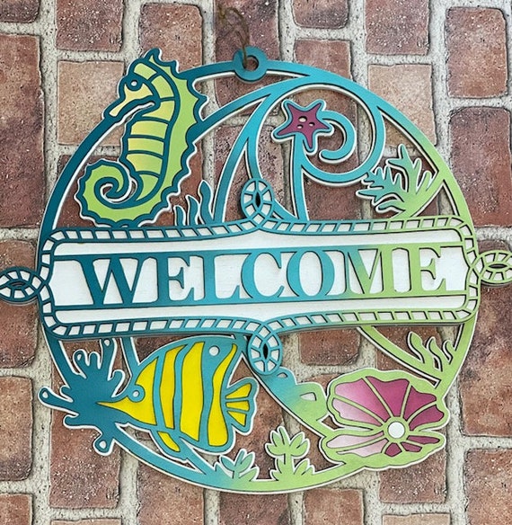 Sea Creatures Under the Sea Welcome Sign Wooden Doorhanger - Etsy