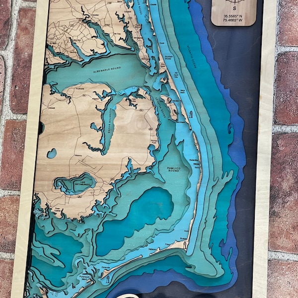Map of Outer Banks Wooden - Etsy