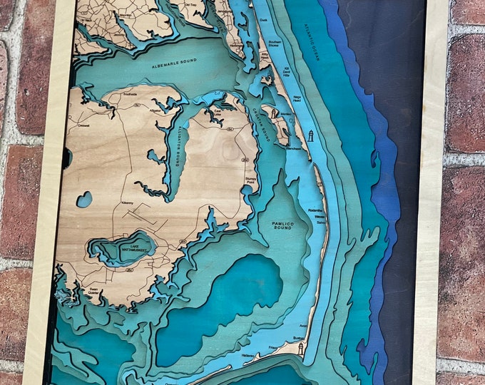 Outer Banks - OBX Bathymetric Map - Wooden 3D Map - Etsy