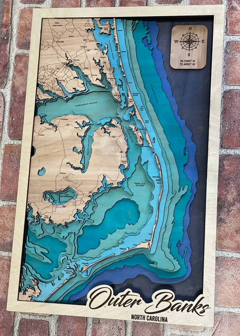Outer Banks OBX Bathymetric Map Wooden 3D Map - Etsy