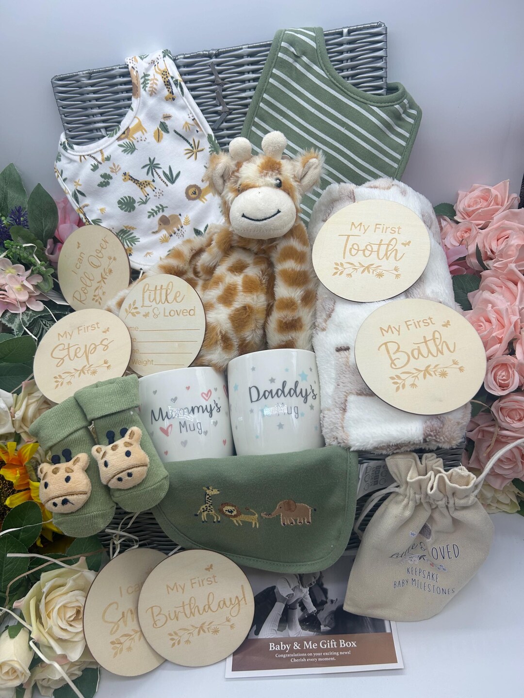 Safari Baby Gift Basket • Newborn Keepsake Hamper With Giraffe Plush - Etsy