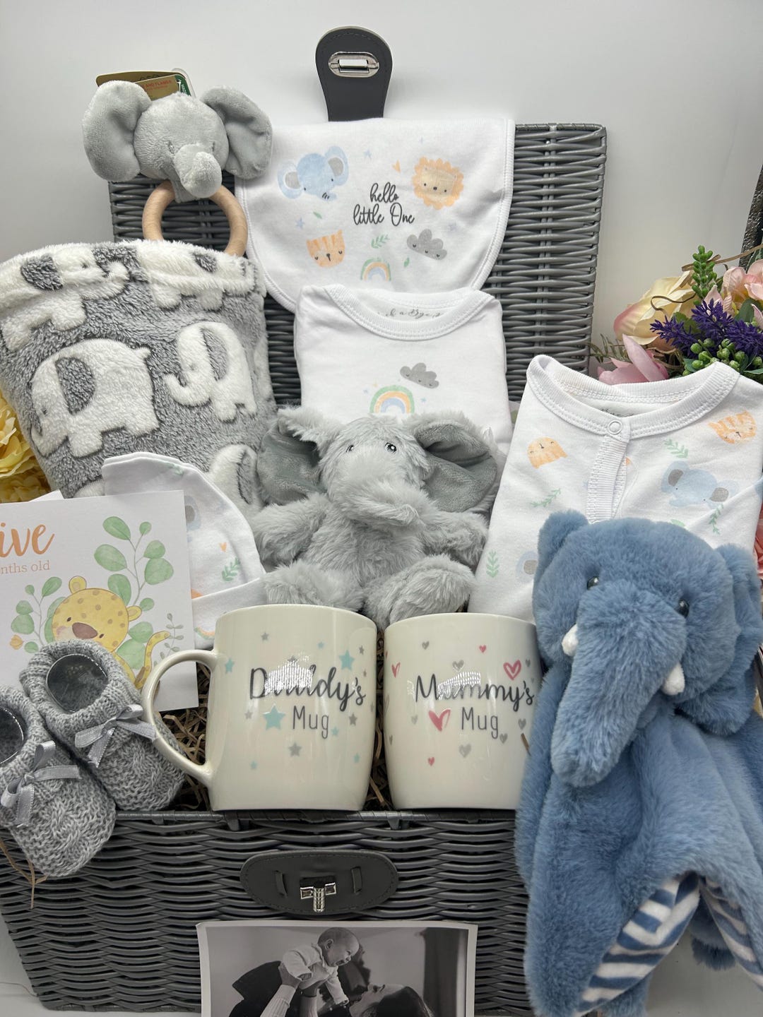 Safari Baby Hamper: Unisex Elephant Gift Set, New Mom & Dad Mugs - Etsy