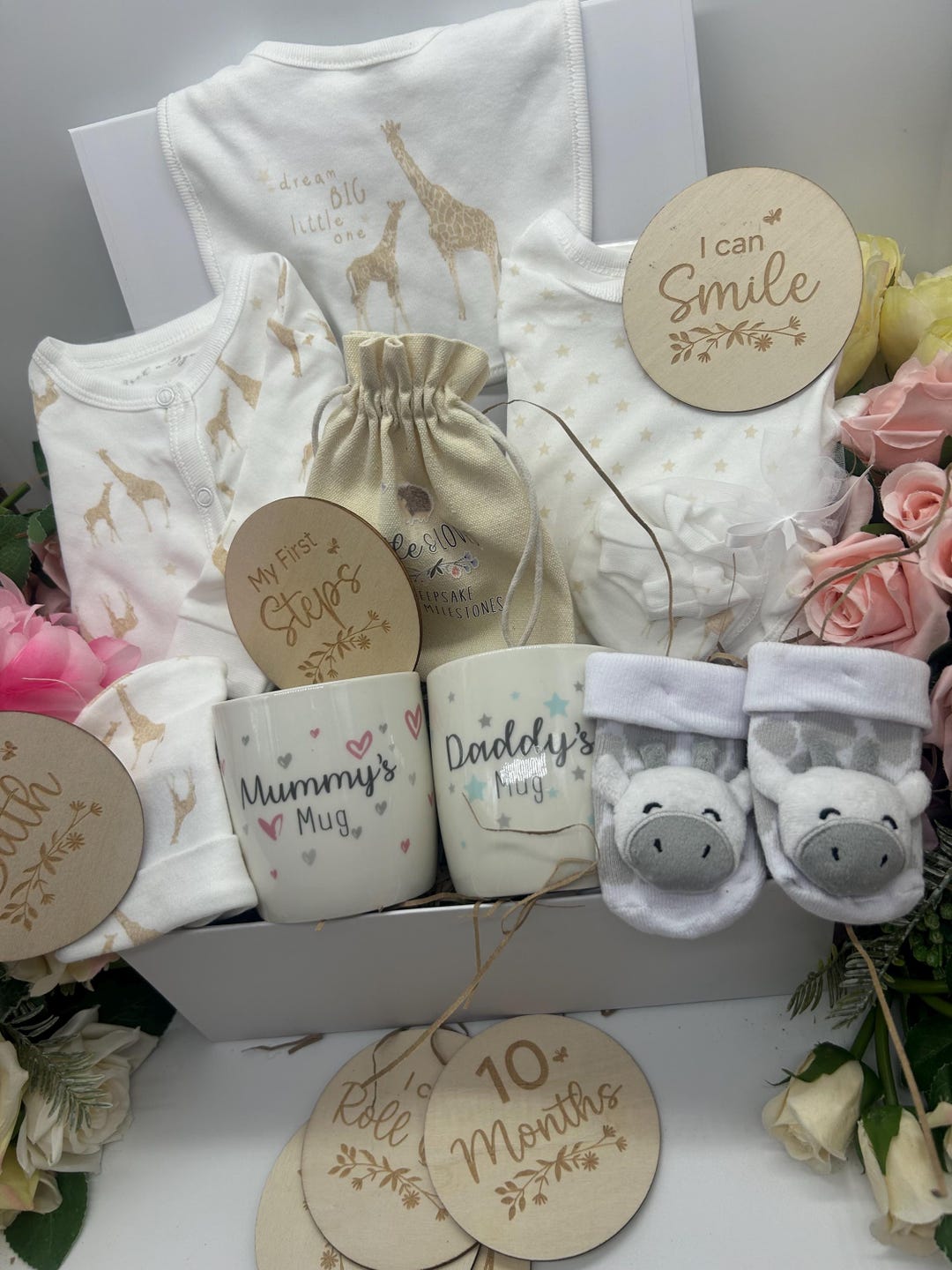 Safari Baby Hamper Gift Set: Outfit, Rattle Booties, Parent Mugs - Etsy UK