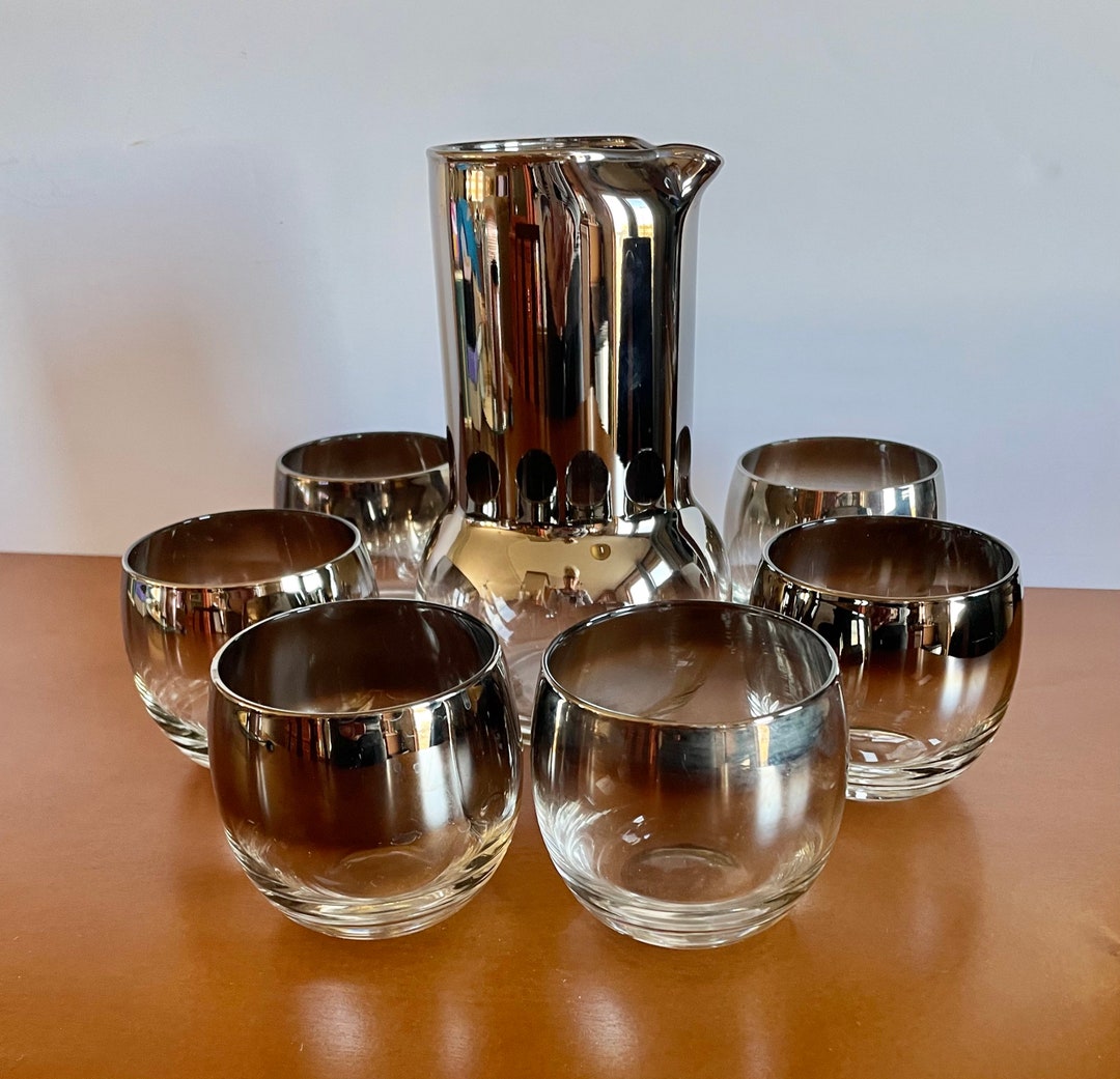 Vintage Platinum Fade Pitcher & 6 Roly Poly Rocks Glasses ‘lusterware ...