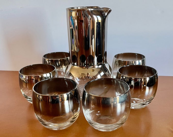 Vintage Platinum Fade Pitcher & 6 Roly Poly Rocks Glasses ‘lusterware ...