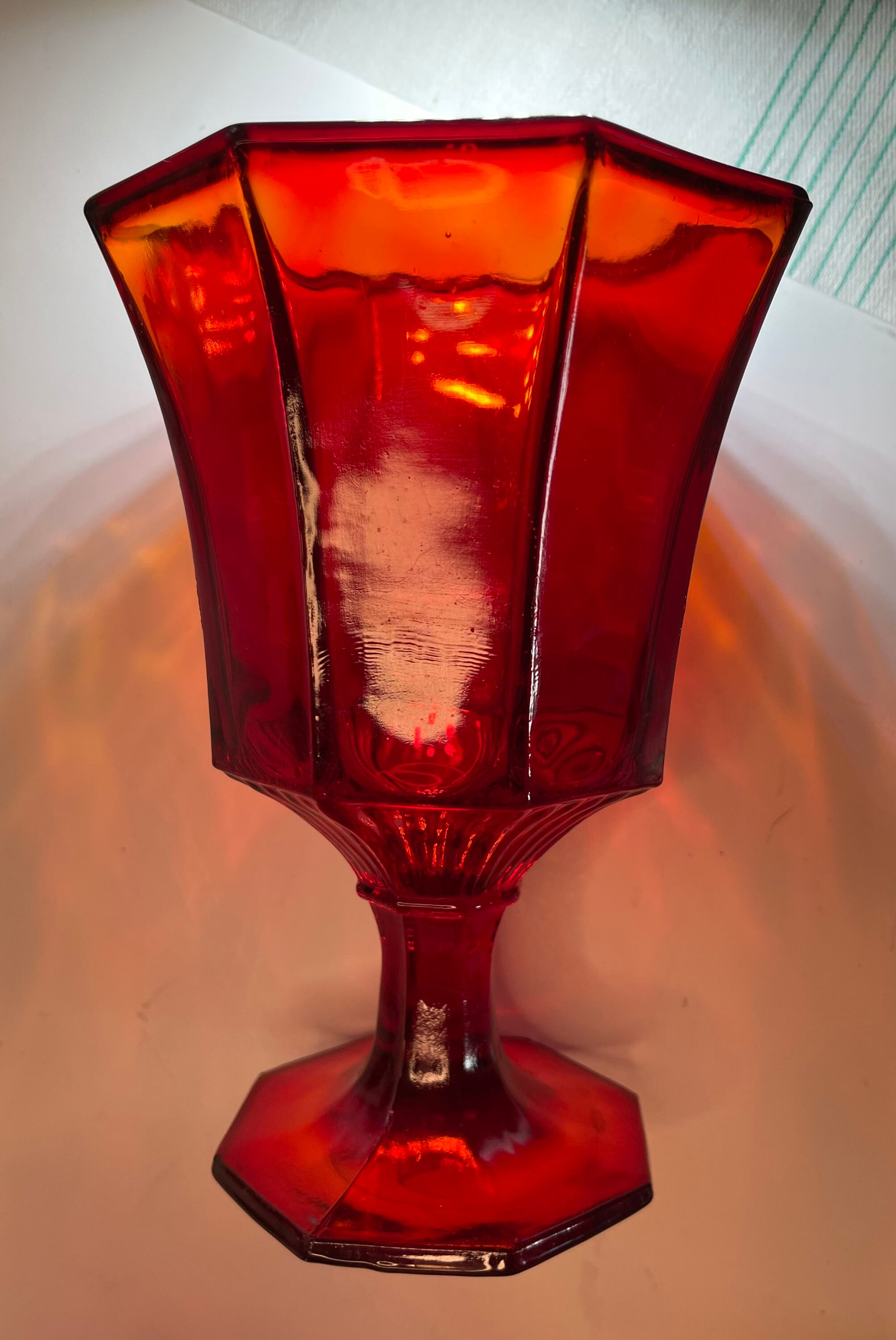 6 Vintage Ruby Red Wine Glasses Octagonal and Footed 8 Oz Wine - Etsy