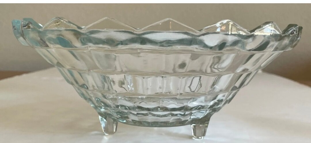 MCM Art Deco Centerpiece Bowl 10 Indiana Glass Cubist Whitehall ...