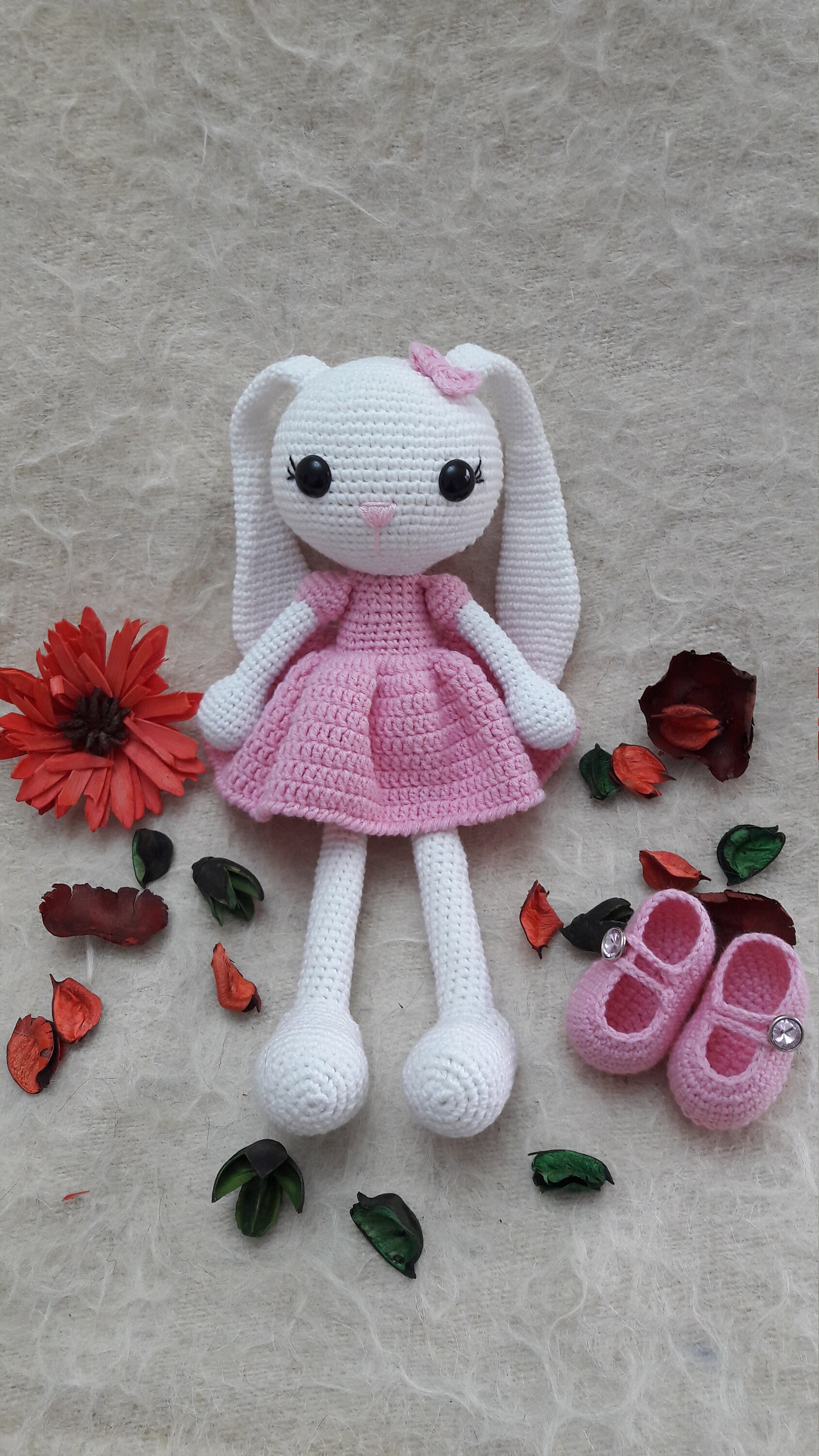 Pink Crochet Bunny, Easter Bunny Toy, Long Eared Bunny, Easter Decor ...