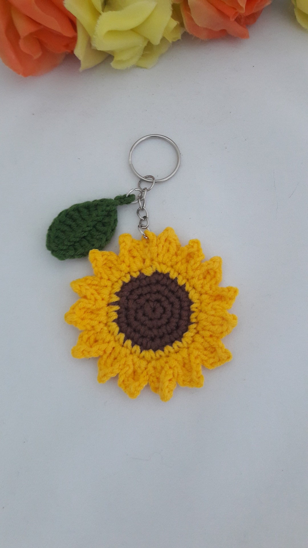 Crochet Sunflower Bag Charm, Sunflower Bag Accessory, Crochet Keychain ...