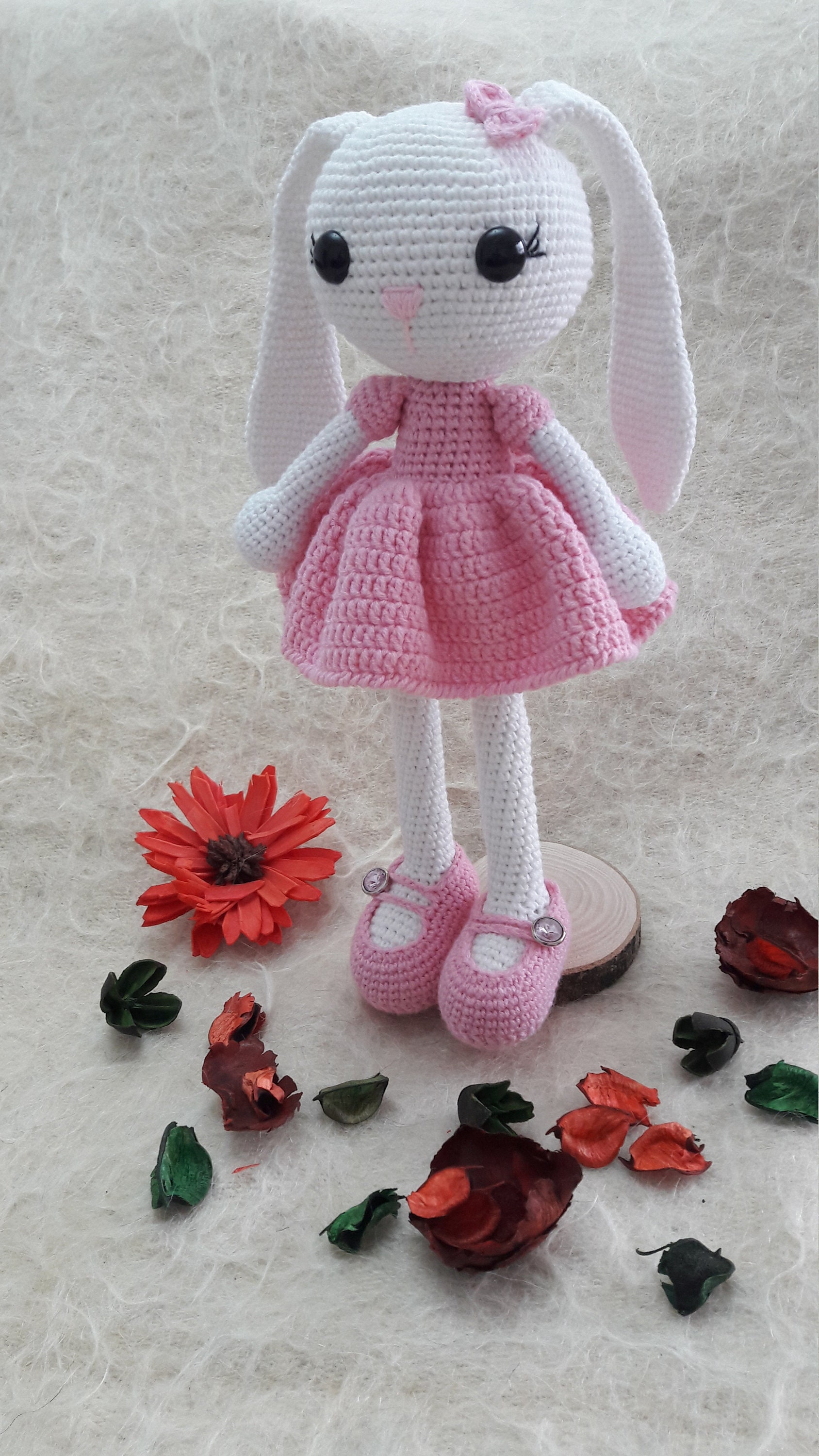 Pink Crochet Bunny, Easter Bunny Toy, Long Eared Bunny, Easter Decor ...