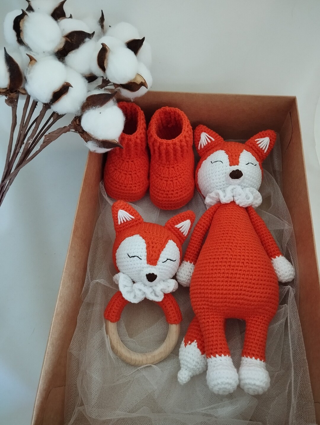 Baby Gift Box, Crochet Toy Fox, Personalized Gifts, Fox Rattle, Baby ...