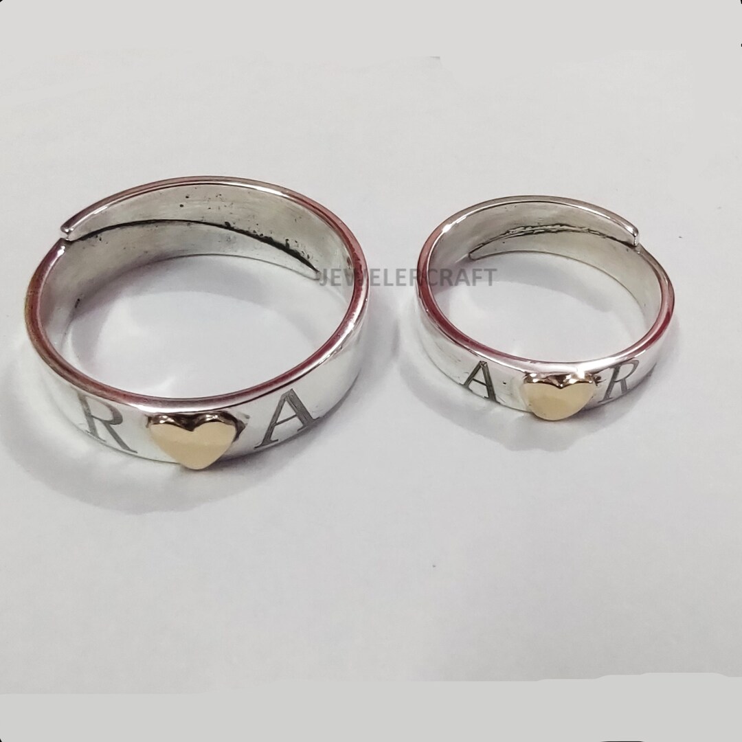 Engraved Silver Initial Couple Rings, Personalized Name His Hers ...