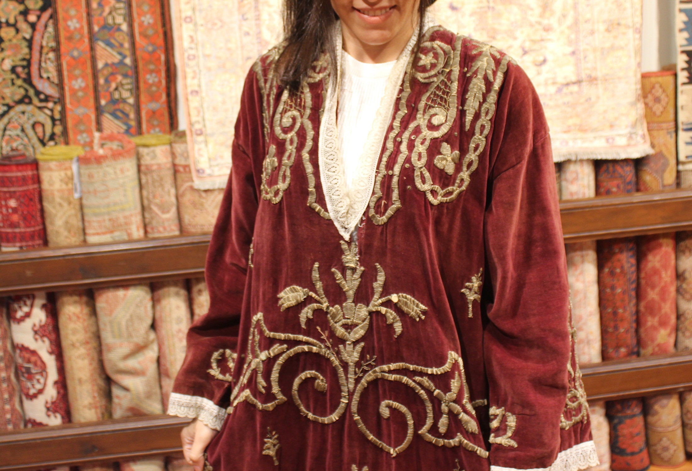 Antique Red Velvet Bindalli Caftan: Ottoman Gold Embroidery, Handmade ...