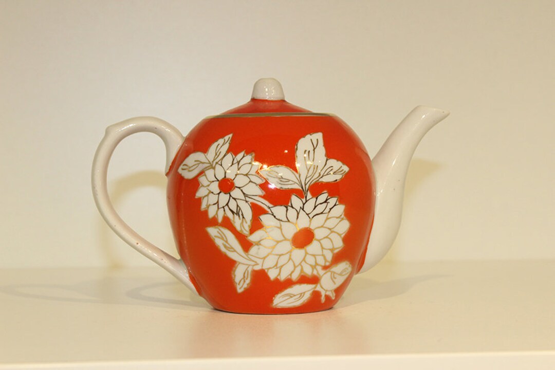 Vintage Teapot,orange Porcelain Teapot,,asia Teapot,uzbek Teapot ...