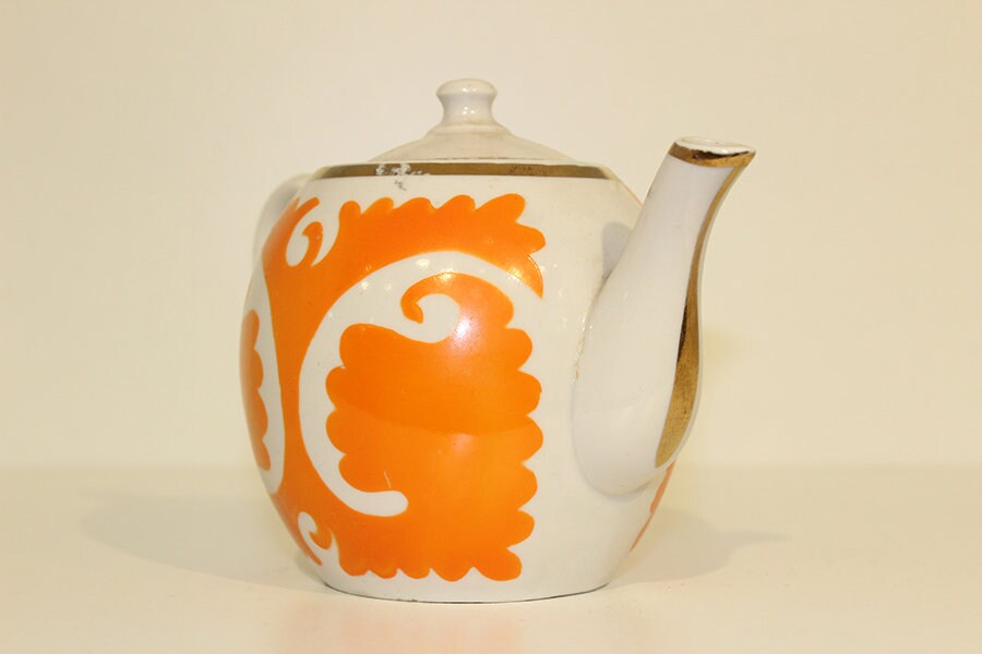 Porcelain Orange Teapot,vintage Teapot,asia Teapot,uzbek Teapot ...