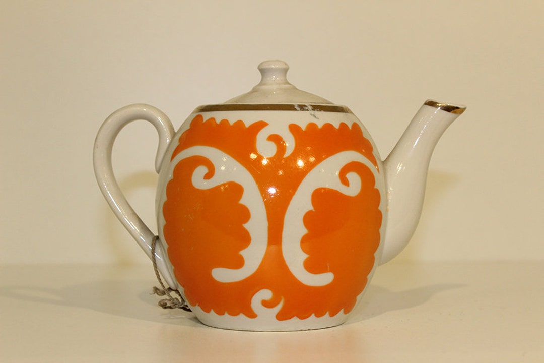 Porcelain Orange Teapot,vintage Teapot,asia Teapot,uzbek Teapot ...