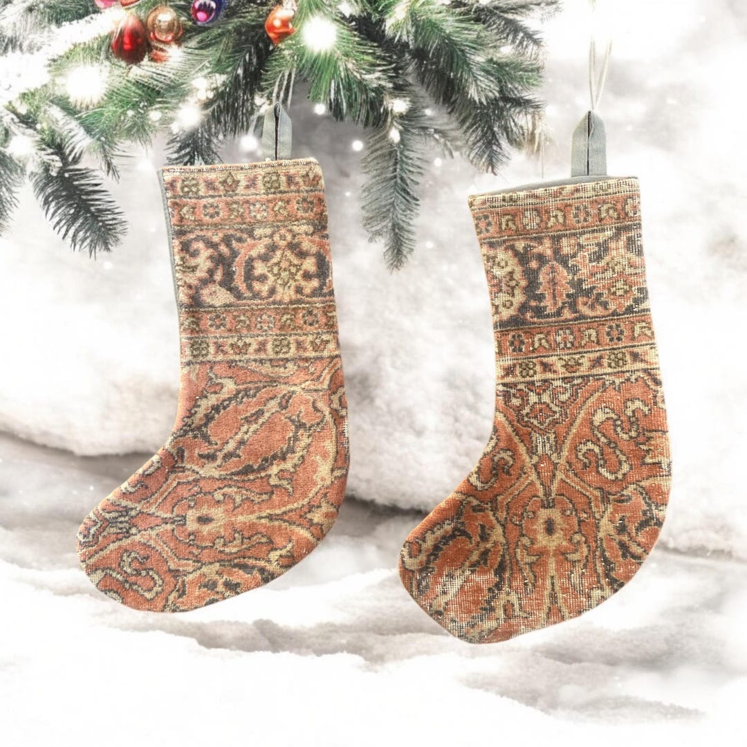 2 Pairs of Santa Stockings ,vintage Rug Stocking Decor,christmas ...