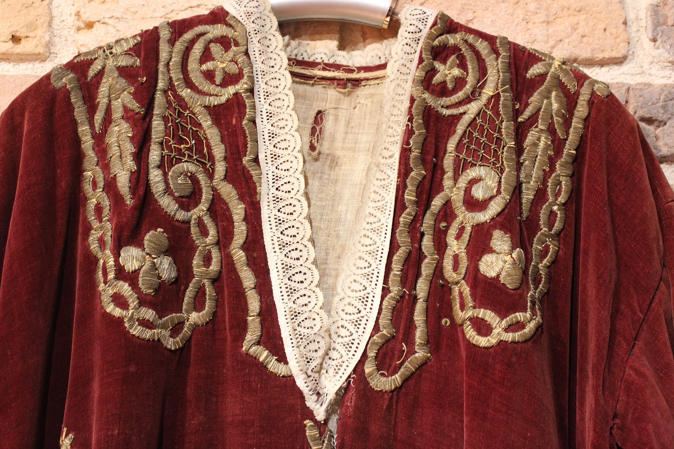 Antique Red Velvet Bindalli Caftan: Ottoman Gold Embroidery, Handmade ...