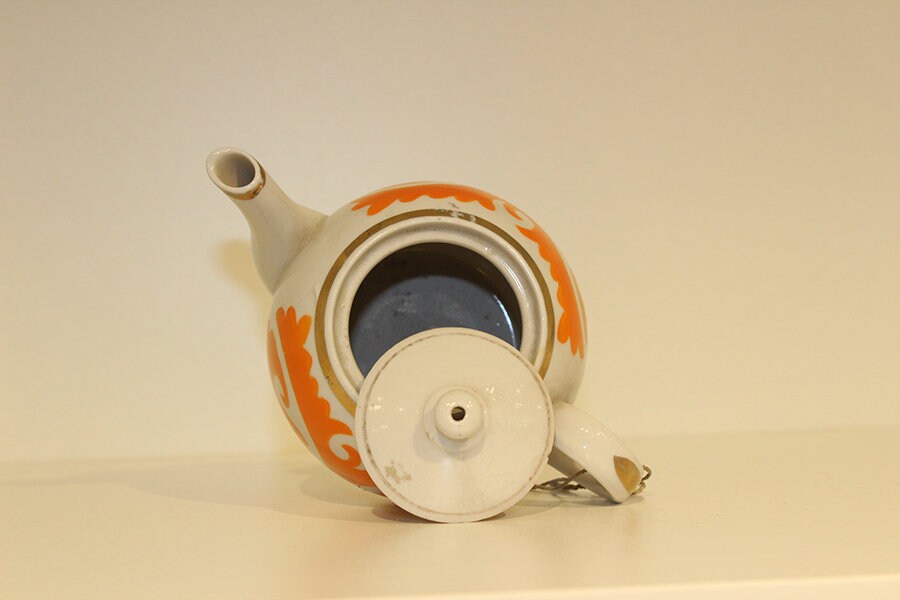 Porcelain Orange Teapot,vintage Teapot,asia Teapot,uzbek Teapot ...
