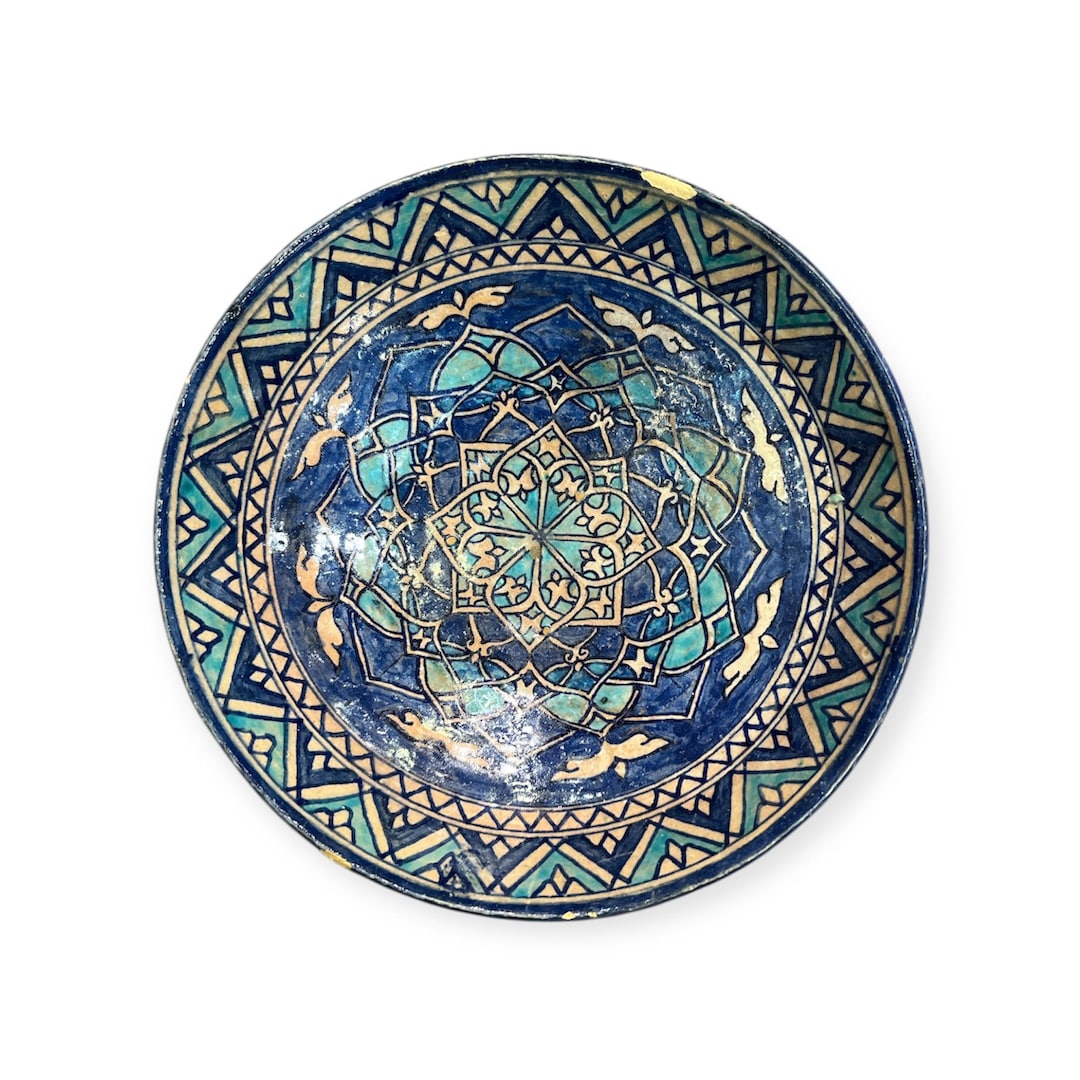 Uzbek Timurid Ceramic Plate- Hand-painted Blue Turquoise Oriental Wall ...