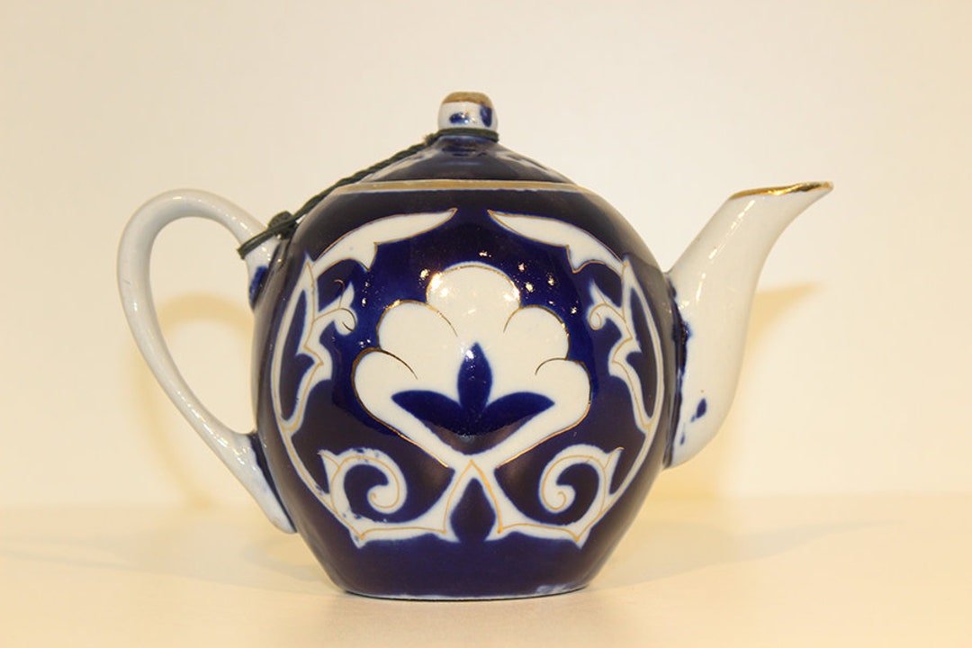 Dark Blue Porcelain Teapot,vintage Teapot,asia Teapot,uzbek Teapot ...