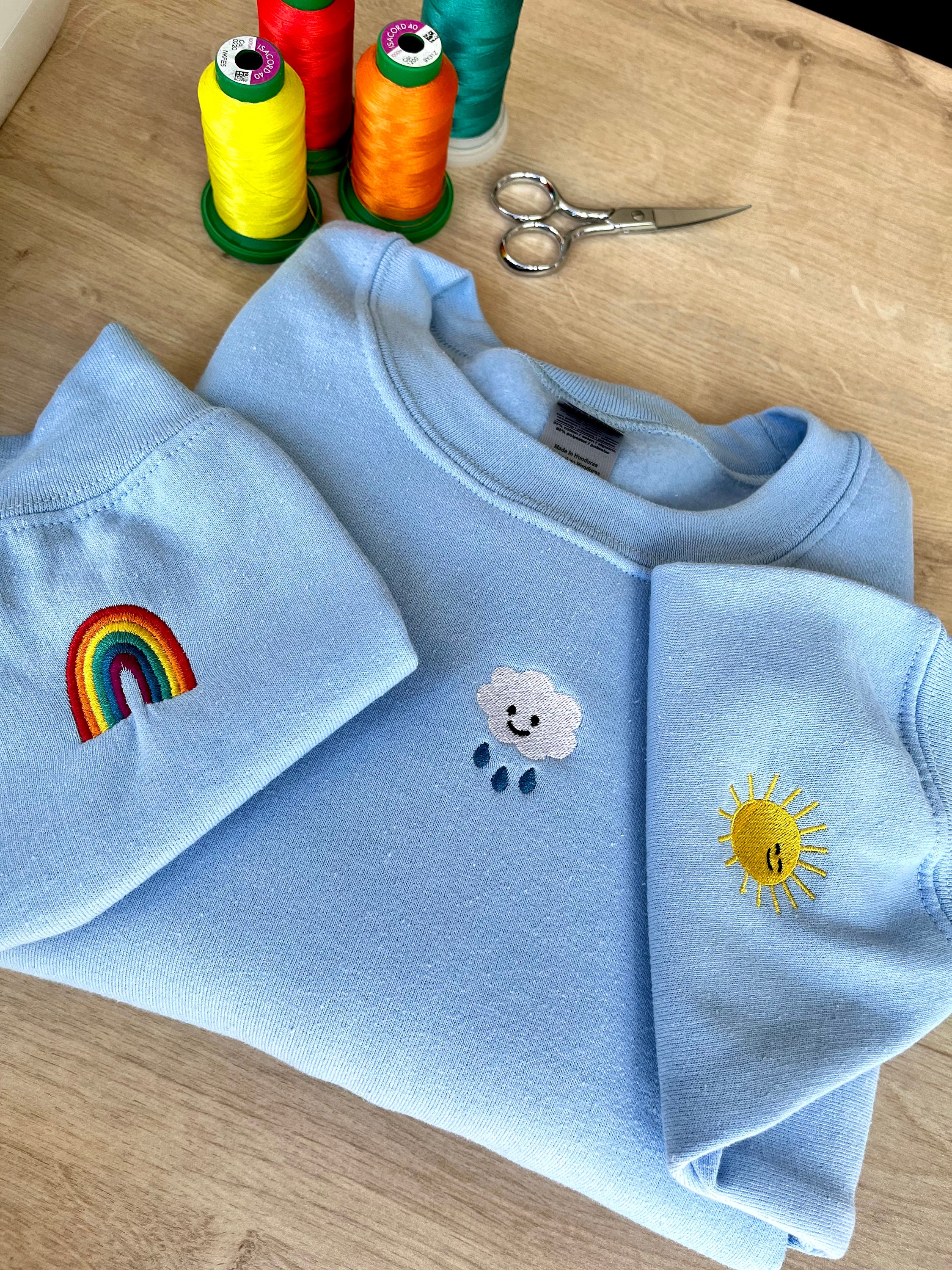 Rainbow, Sun & Cloud Sweatshirt With Sleeve Details - Etsy