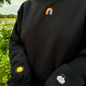 Rainbow, Sun & Cloud Sweatshirt With Sleeve Details - Etsy