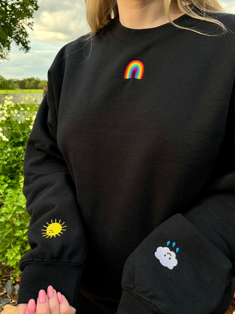 Rainbow, Sun & Cloud Sweatshirt With Sleeve Details - Etsy