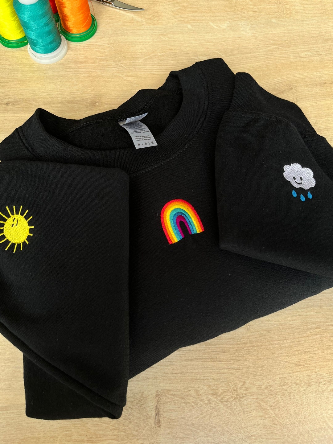 Rainbow, Sun & Cloud Sweatshirt With Sleeve Details - Etsy