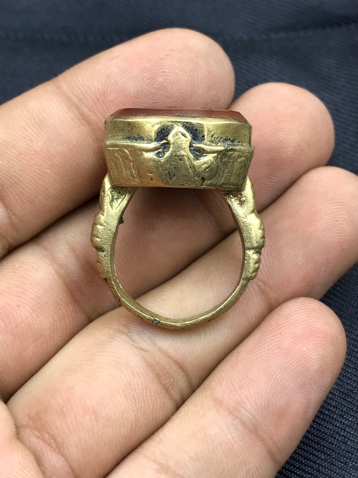 Medieval Ring Handmade Brass With Natural Agate Stone Script - Etsy UK