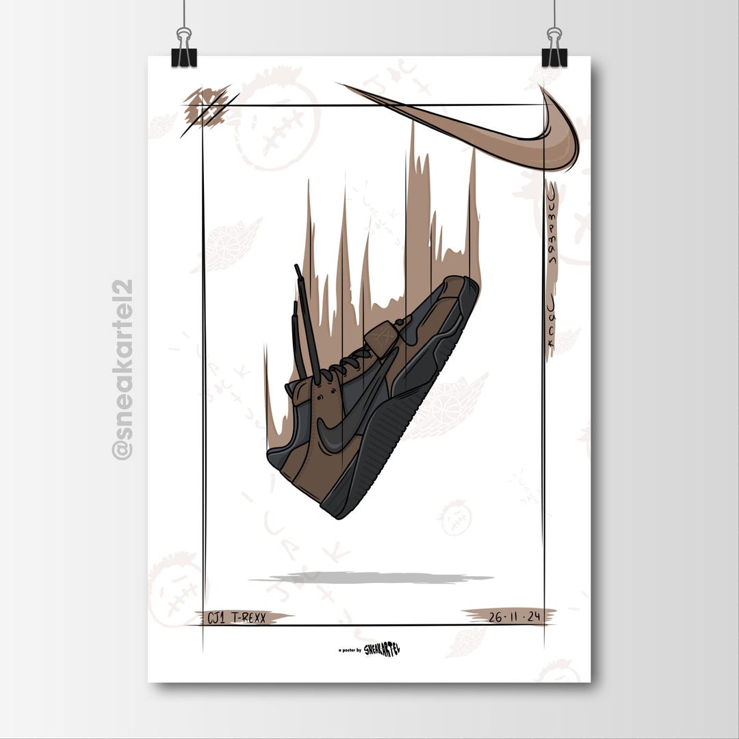 Poster Jordan Travis Scott Jumpman Jack CJ1 T-rexx dark Mocha Sneaker ...