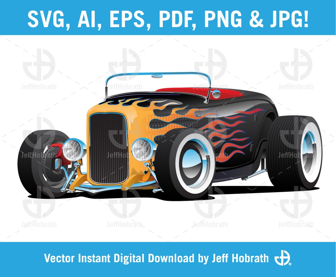 Custom Hot Rod Roadster Car With Flames Isolated Vector - Etsy