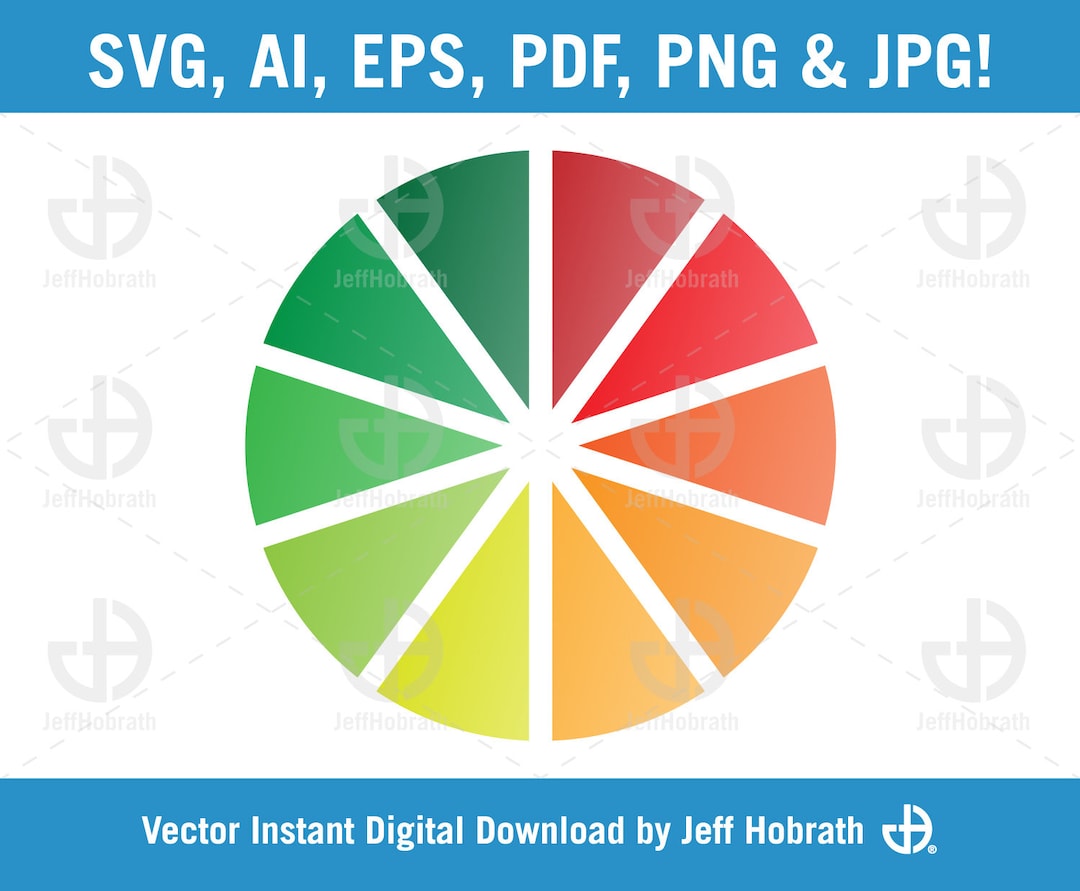 Pie Chart - 10 Piece Color Pie Chart in Yellows, Blues, Greens, and ...