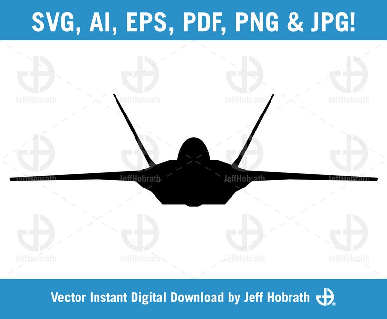 F-22 Raptor Military Fighter Jet Aircraft Front Silhouette Isolated Vector Illustration Digital ...