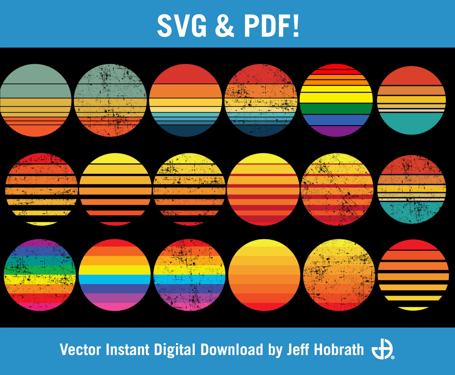 110 Retro Sunsets Beautiful Vector Retro Sunset Art Bundle - Etsy