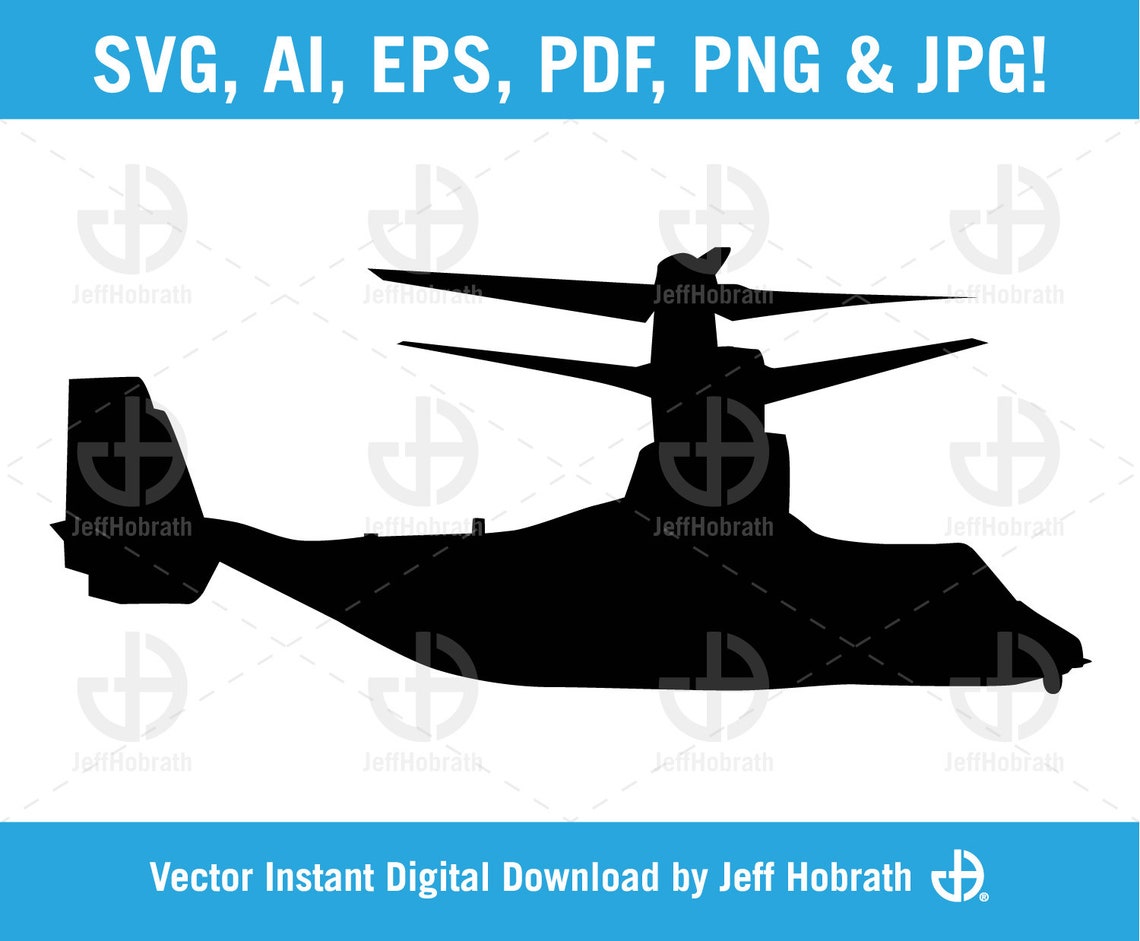 V-22 Osprey VTOL Aircraft Silhouette Isolated Vector - Etsy