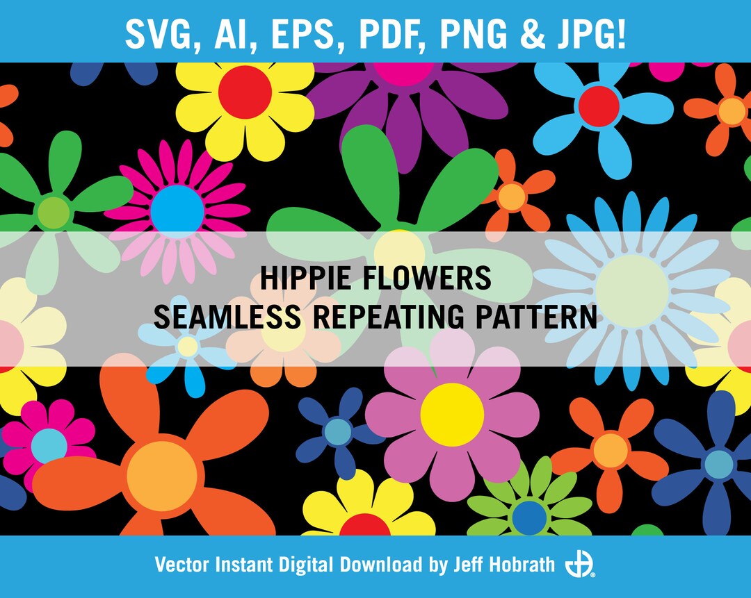 Hippie Flowers Seamless Repeating Pattern Vector Illustration Digital ...