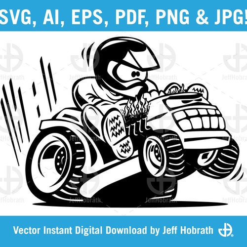 Racing Lawnmower Cartoon Isolated Vector Illustration Digital | Etsy