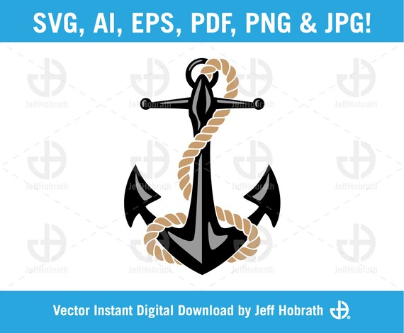 Anchor and Rope Color Isolated Vector Illustration Digital | Etsy