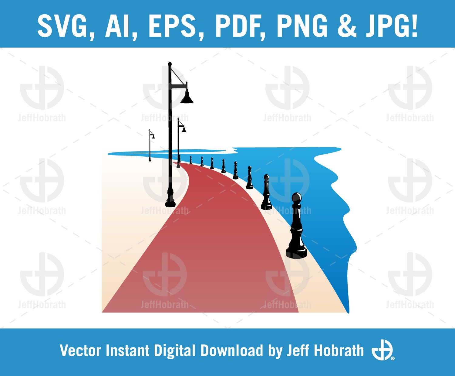 Seaside Boardwalk isolated vector illustration digital | Etsy