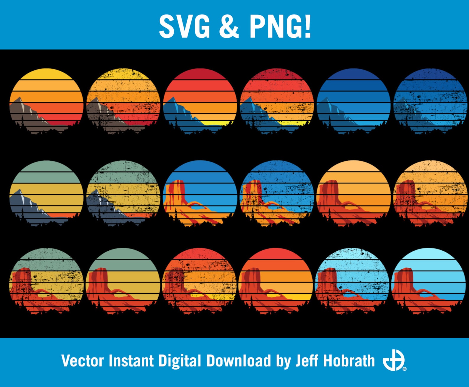 110 Retro Sunsets Beautiful Vector Retro Sunset Art Bundle - Etsy